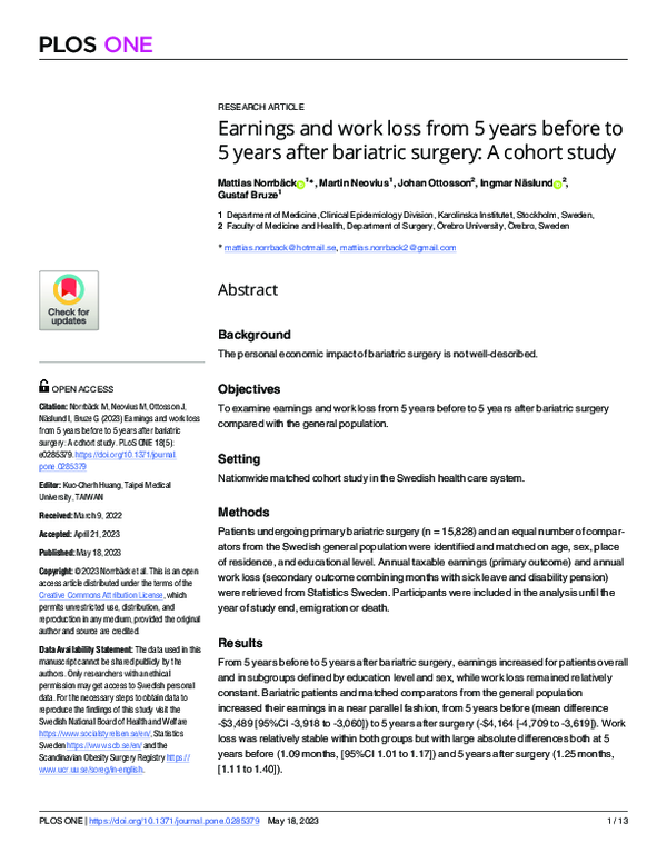 (PDF) Earnings and work loss from 5 years before to 5 years after ...