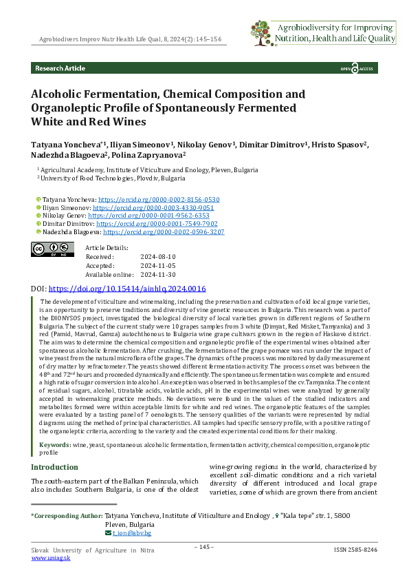 (PDF) Alcoholic Fermentation, Chemical Composition and Organoleptic Profile of Spontaneously ...