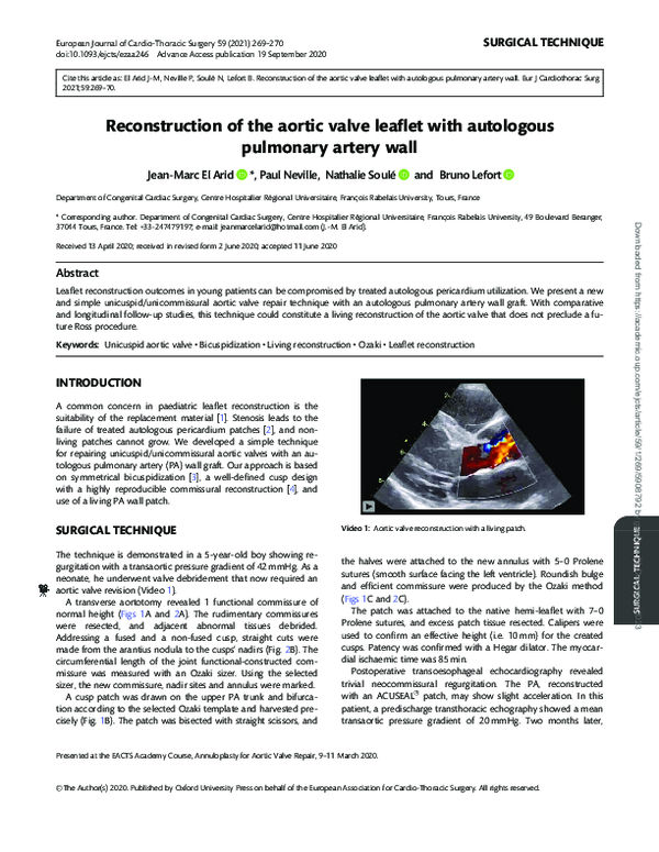 (PDF) Reconstruction of the aortic valve leaflet with autologous ...