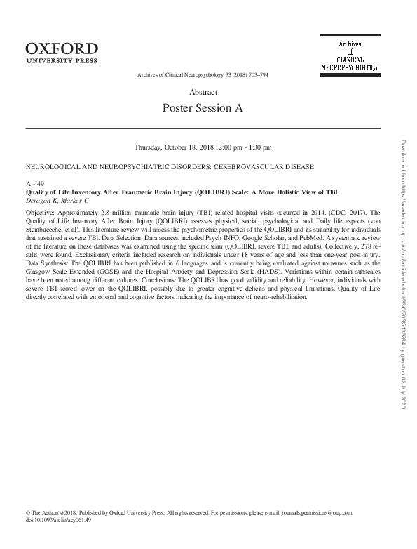 (PDF) A - 49Quality of Life Inventory After Traumatic Brain Injury ...