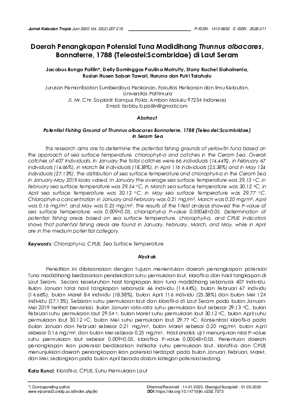 (PDF) Daerah Penangkapan Potensial Tuna Madidihang Thunnus albacares ...