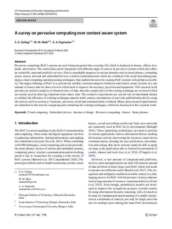(PDF) A survey on pervasive computing over context-aware system