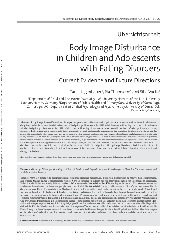 (PDF) Body Image Disturbance in Children and Adolescents with Eating ...