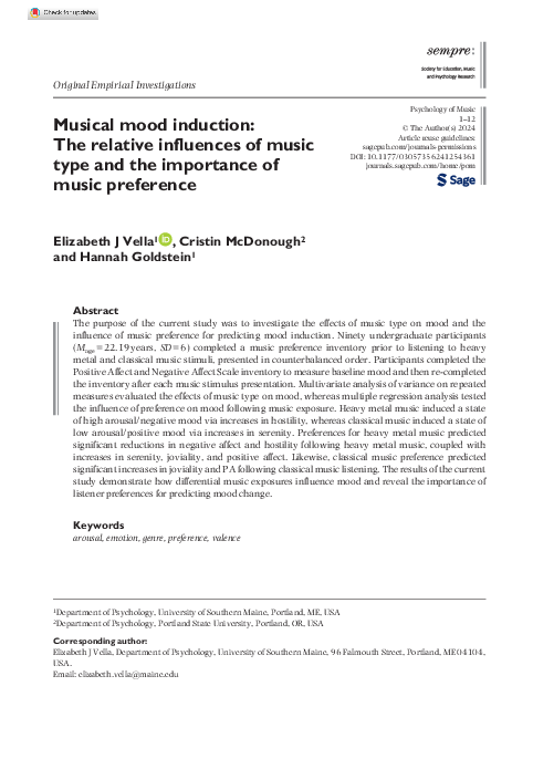 (PDF) Musical mood induction: The relative influences of music type and ...