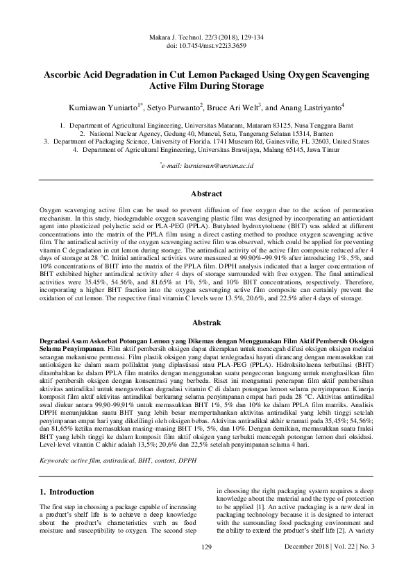 (PDF) Ascorbic Acid Degradation in Cut Lemon Packaged Using Oxygen ...