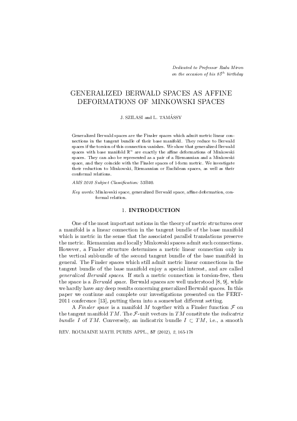 (PDF) Generalized Berwald spaces as affine deformation of Minkowski spaces