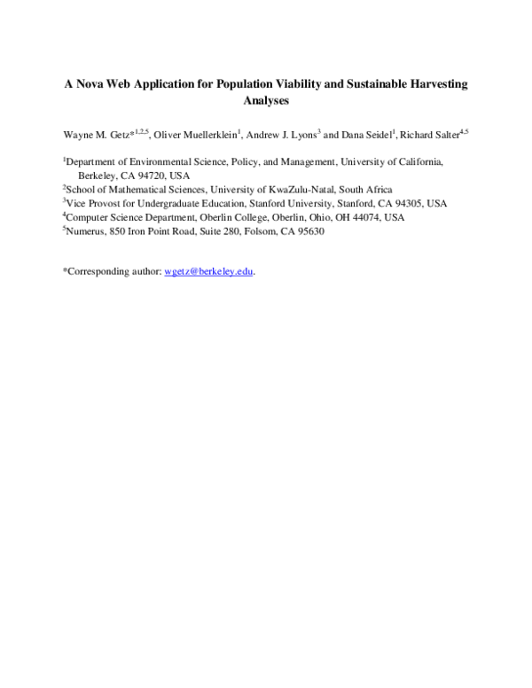 (PDF) A Nova Web Application for Population Viability and Sustainable ...