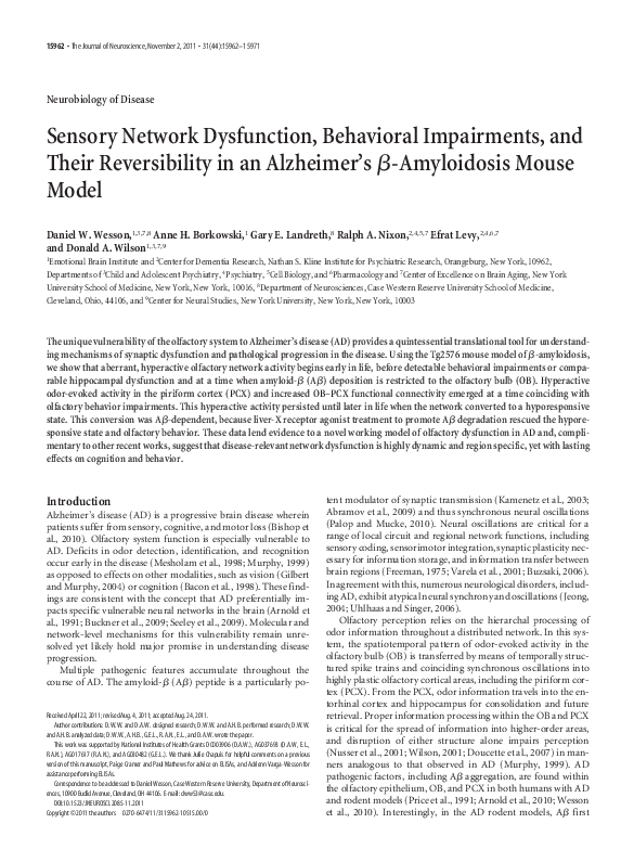 (PDF) Sensory Network Dysfunction, Behavioral Impairments, and Their ...