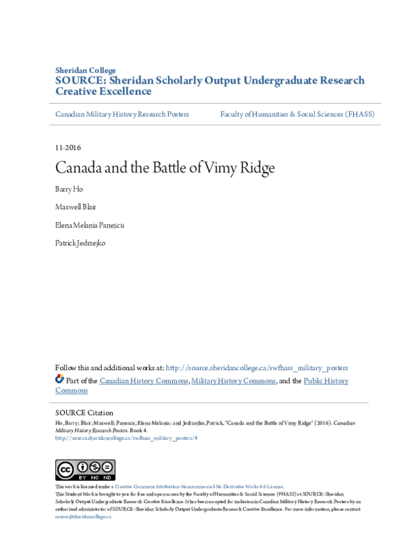 (PDF) Canada and the Battle of Vimy Ridge