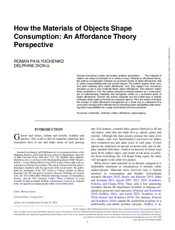 (PDF) How the Materials of Objects Shape Consumption: An Affordance Theory Perspective