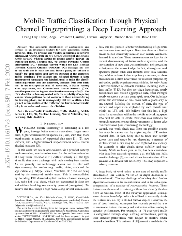 (PDF) Mobile Traffic Classification through Physical Channel Fingerprinting: a Deep Learning ...