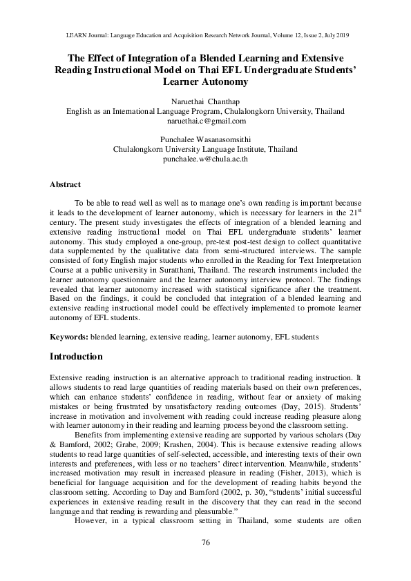 (PDF) The Effect of Integration of a Blended Learning and Extensive ...