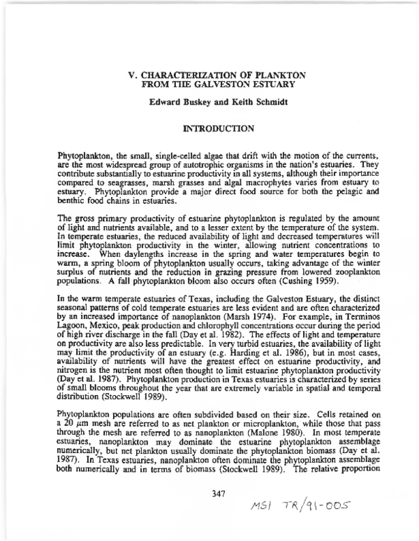 (PDF) Characterization of plankton from the Galveston estuary | Edward ...