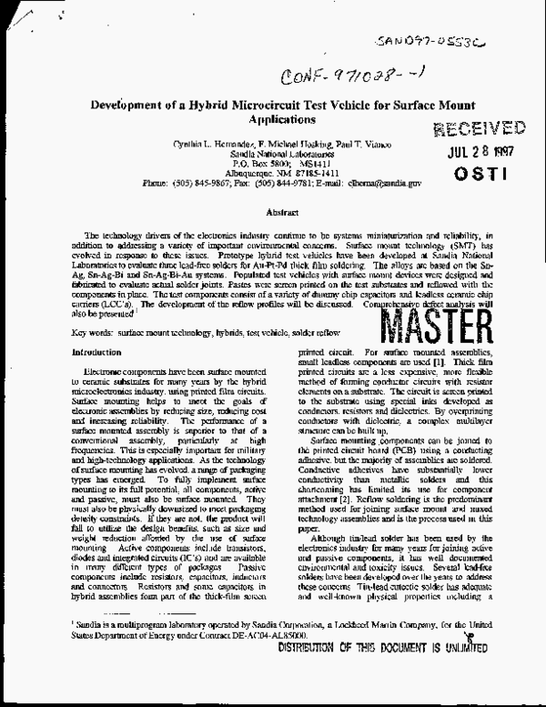 (PDF) Development of a Hybrid Microcircuit Test Vehicle for Surface ...