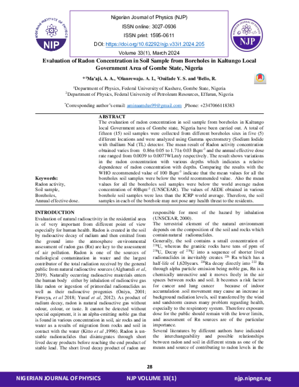 (PDF) NIGERIAN JOURNAL OF PHYSICS NJP VOLUME 33(1) njp.nipngn.ng ...