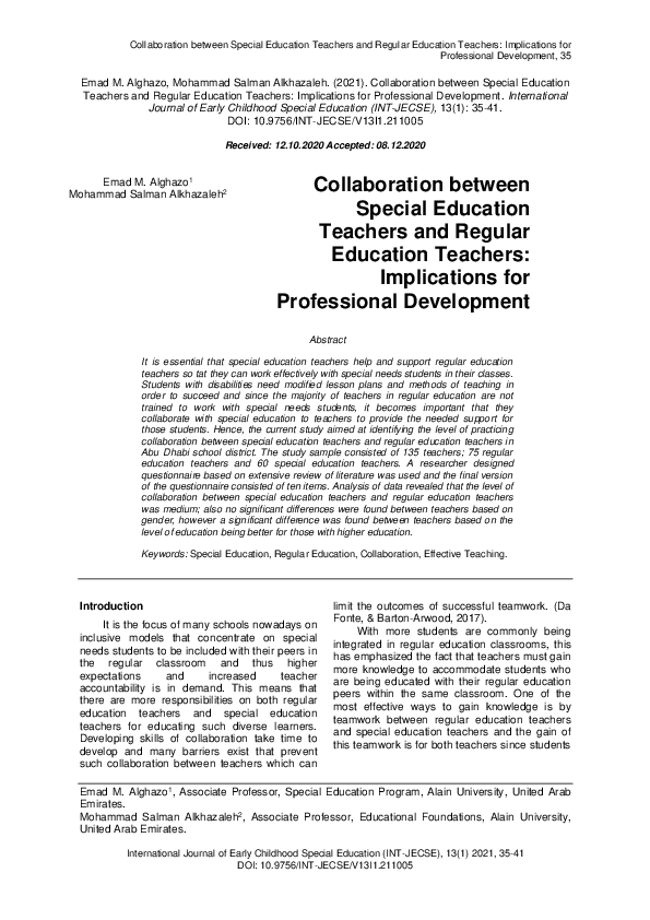 (PDF) Collaboration between Special Education Teachers and Regular ...
