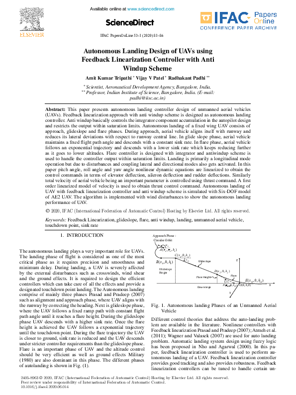 (PDF) Autonomous Landing Design of UAVs using Feedback Linearization Controller with Anti Windup ...