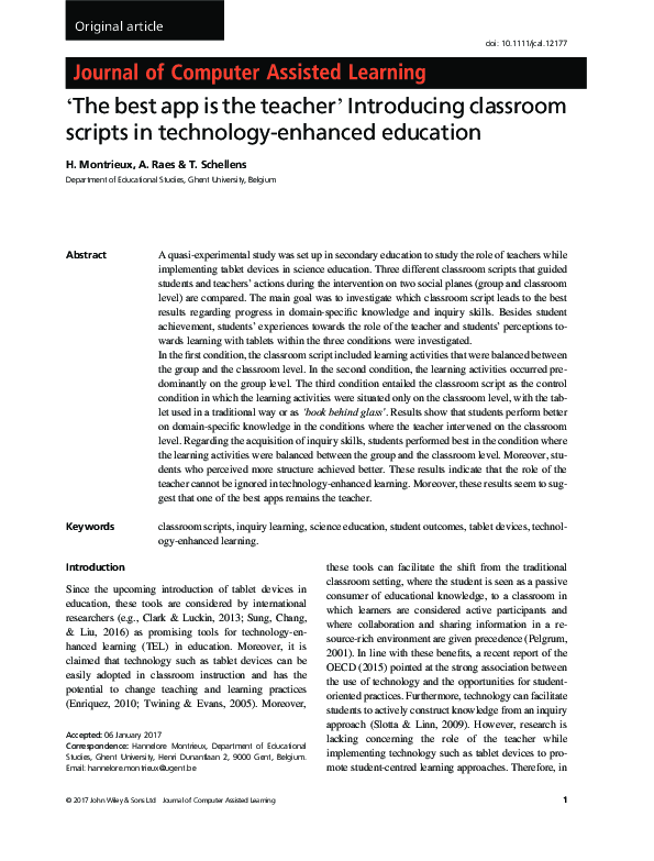 (PDF) ‘The best app is the teacher’ Introducing classroom scripts in ...