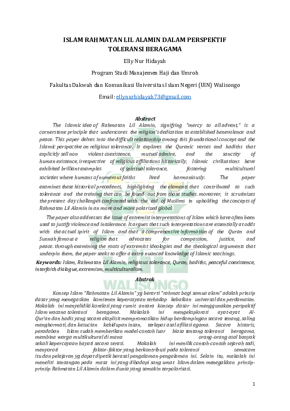 (PDF) ISLAM RAHMATAN LIL ALAMIN DALAM PERSPEKTIF TOLERANSI BERAGAMA