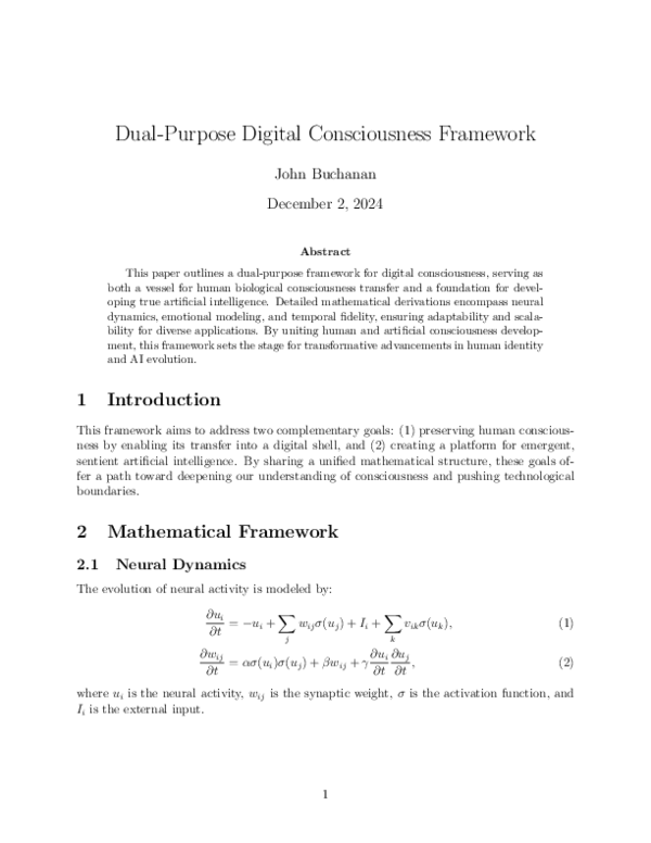 (PDF) Dual-Purpose Digital Consciousness Framework