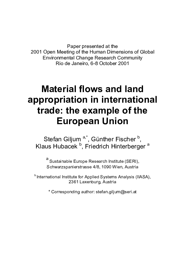 (PDF) Material flows and land appropriation in international trade: the ...
