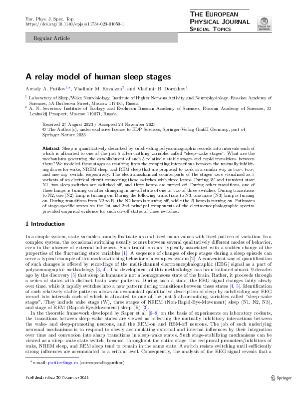 (PDF) A relay model of human sleep stages