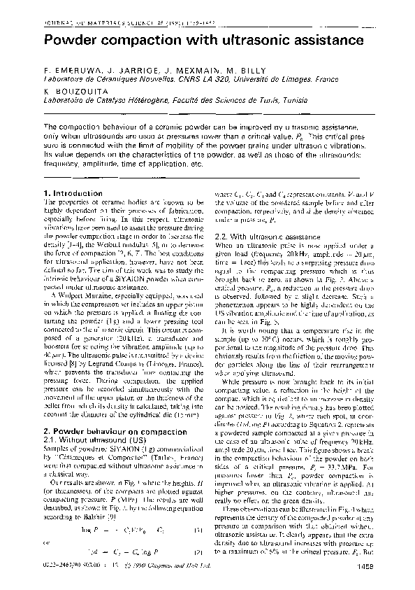 (PDF) Powder compaction with ultrasonic assistance