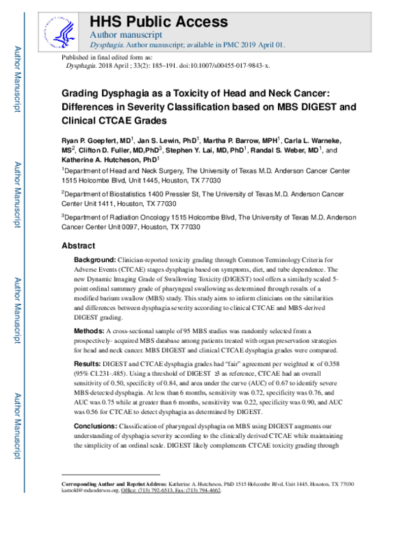 (PDF) Grading Dysphagia as a Toxicity of Head and Neck Cancer ...