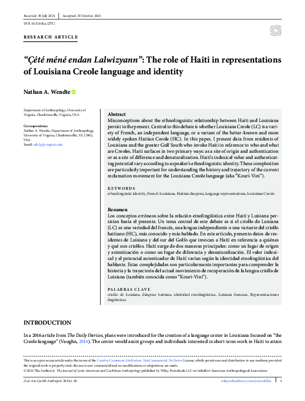 (PDF) "Çété méné endan Lalwizyann": The role of Haiti in ...