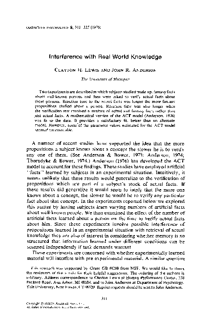 (PDF) Interference with real world knowledge | clayton lewis - Academia.edu