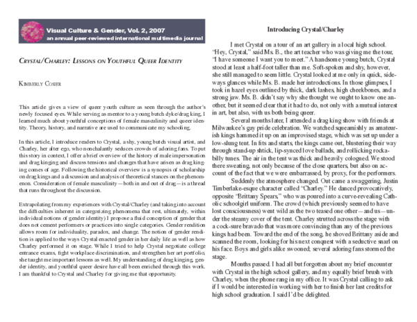 (PDF) Crystal/Charley: lessons on youthful Queer IdentIty