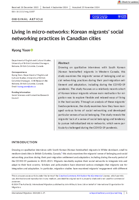 (PDF) Living in micro-networks: Korean migrants' social networking practices in Canadian cities