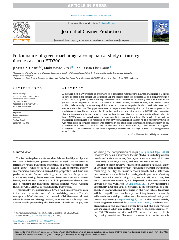 (PDF) Performance of green machining: a comparative study of turning ...