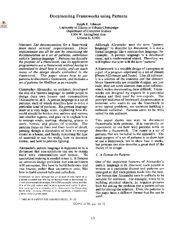(PDF) Documenting frameworks using patterns