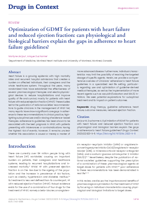 (PDF) Optimization of GDMT for patients with heart failure and reduced ...