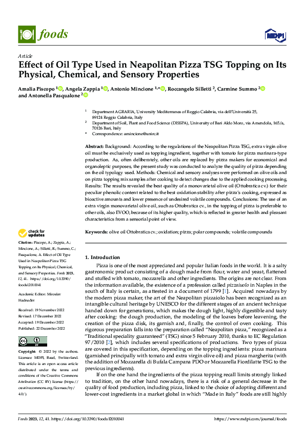 (PDF) Effect of Oil Type Used in Neapolitan Pizza TSG Topping on Its ...