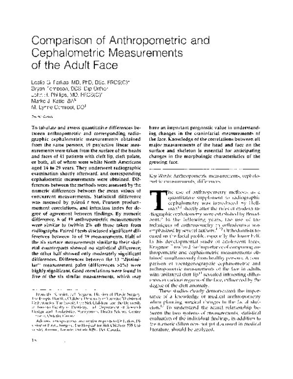 (PDF) Comparison of Anthropometric and Cephalometric Measurements of ...