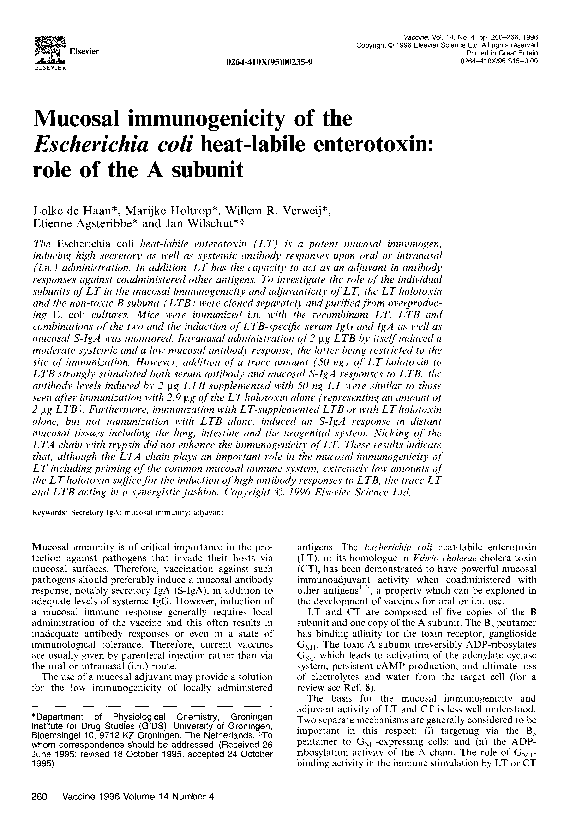 (PDF) Mucosal immunogenicity of the Escherichia coli heat-labile ...