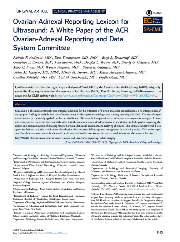 (PDF) Ovarian-Adnexal Reporting Lexicon for Ultrasound: A White Paper ...
