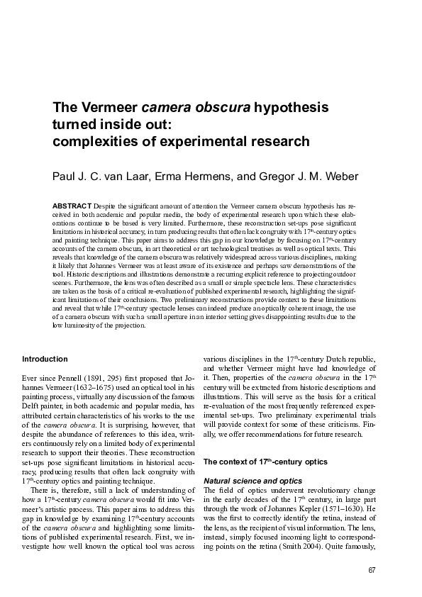 (PDF) The Vermeer camera obscura hypothesis turned inside out ...