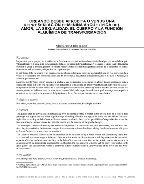 (PDF) Creando desde Afrodita o Venus: Una representación femenina arquetípica del amor, la ...