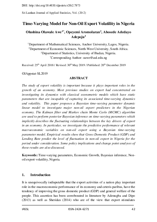 (PDF) Time-Varying Model for Non-Oil Export Volatility in Nigeria