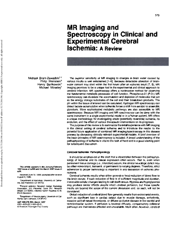 (PDF) MR imaging and spectroscopy in clinical and experimental cerebral ...