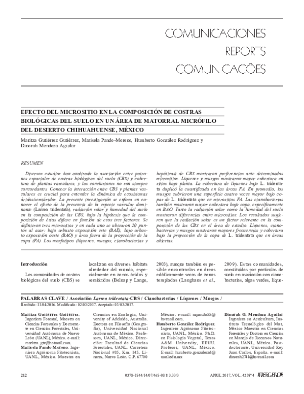 (PDF) Efecto Del Micrositio en La Composición De Costras Biológicas Del ...