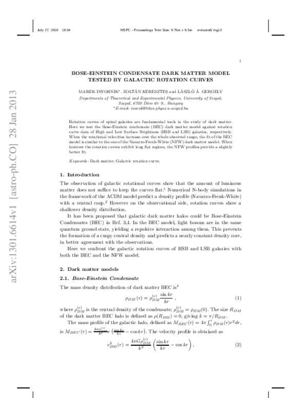 (PDF) Bose-Einstein Condensate Dark Matter Model Tested by Galactic ...