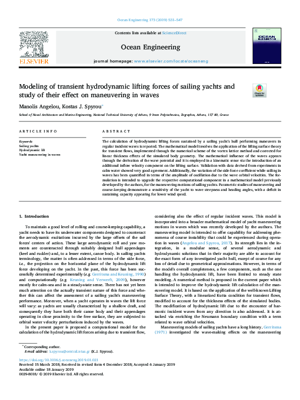 (PDF) Modeling of transient hydrodynamic lifting forces of sailing ...