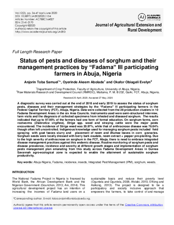 (PDF) Status of pests and diseases of sorghum and their management ...