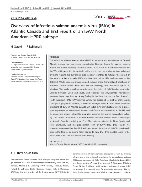 (PDF) Overview of infectious salmon anaemia virus (ISAV) in Atlantic ...