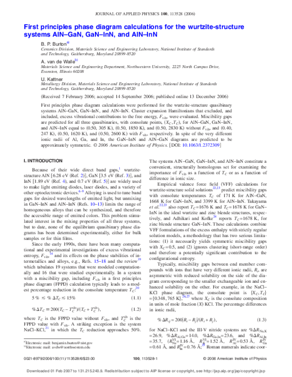 (PDF) First principles phase diagram calculations for the wurtzite-structure systems AlN–GaN ...
