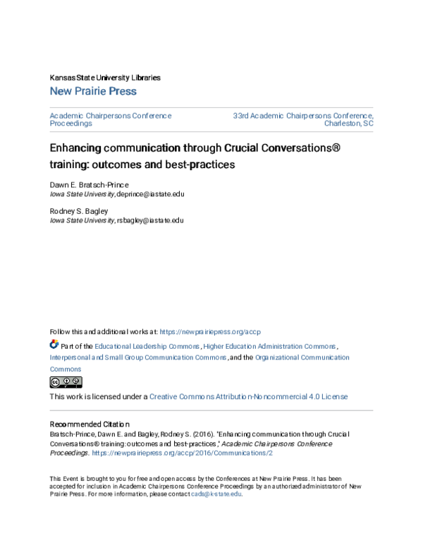 (PDF) Enhancing communication through Crucial Conversations® training ...